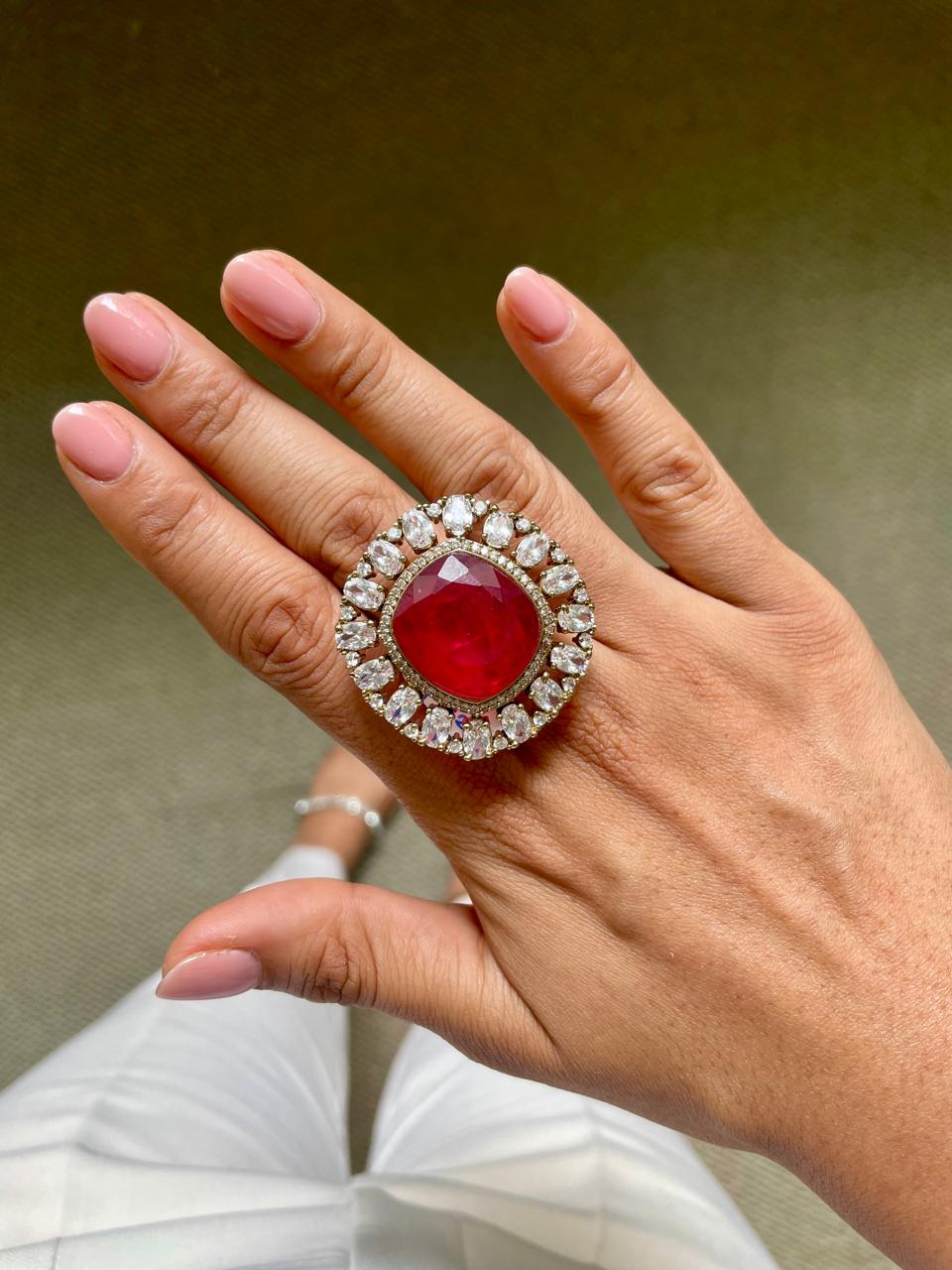 Ruby Diamond Statement Ring – PRERTO E-COMMERCE PRIVATE LIMITED