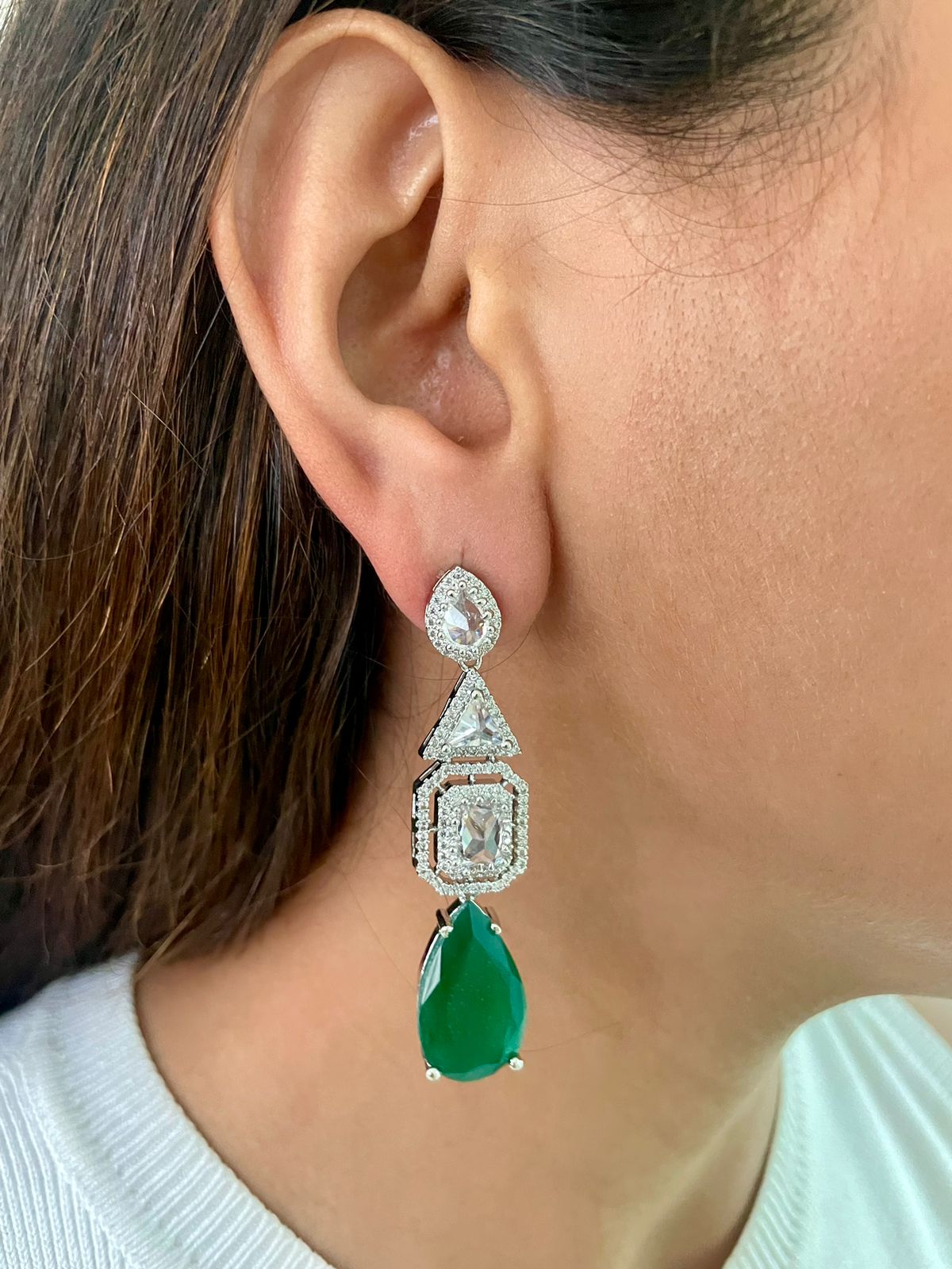 Emerald Tear Drop 2 Layer Dimonte Necklace Set (Necklace & Earrings ...