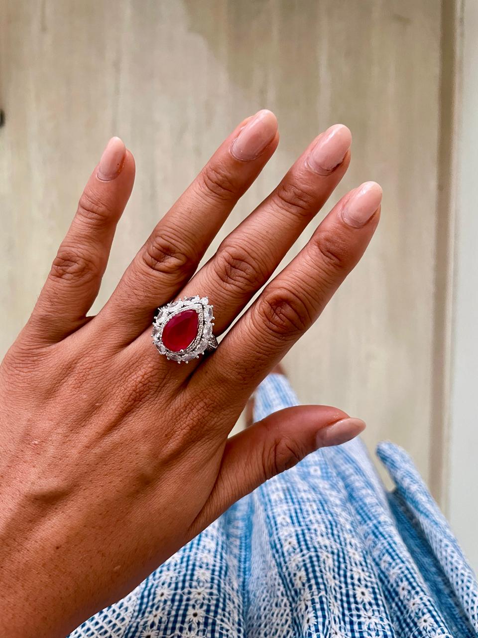 Tear Drop Ruby Dimonte Ring – PRERTO E-COMMERCE PRIVATE LIMITED