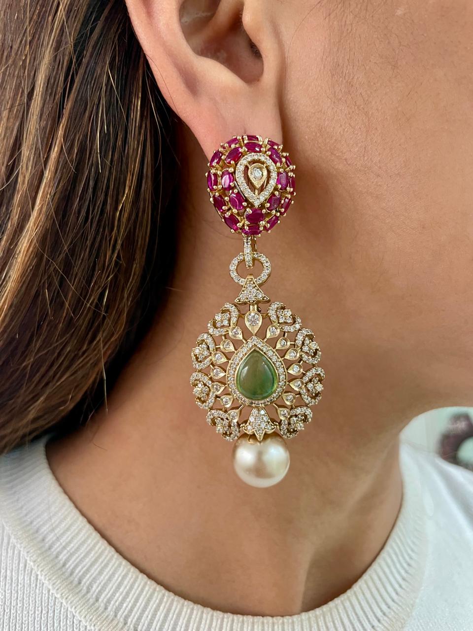 Ruby Statement Emerald Tear & Pearl Drop Diamond Polki Kundan Necklace ...