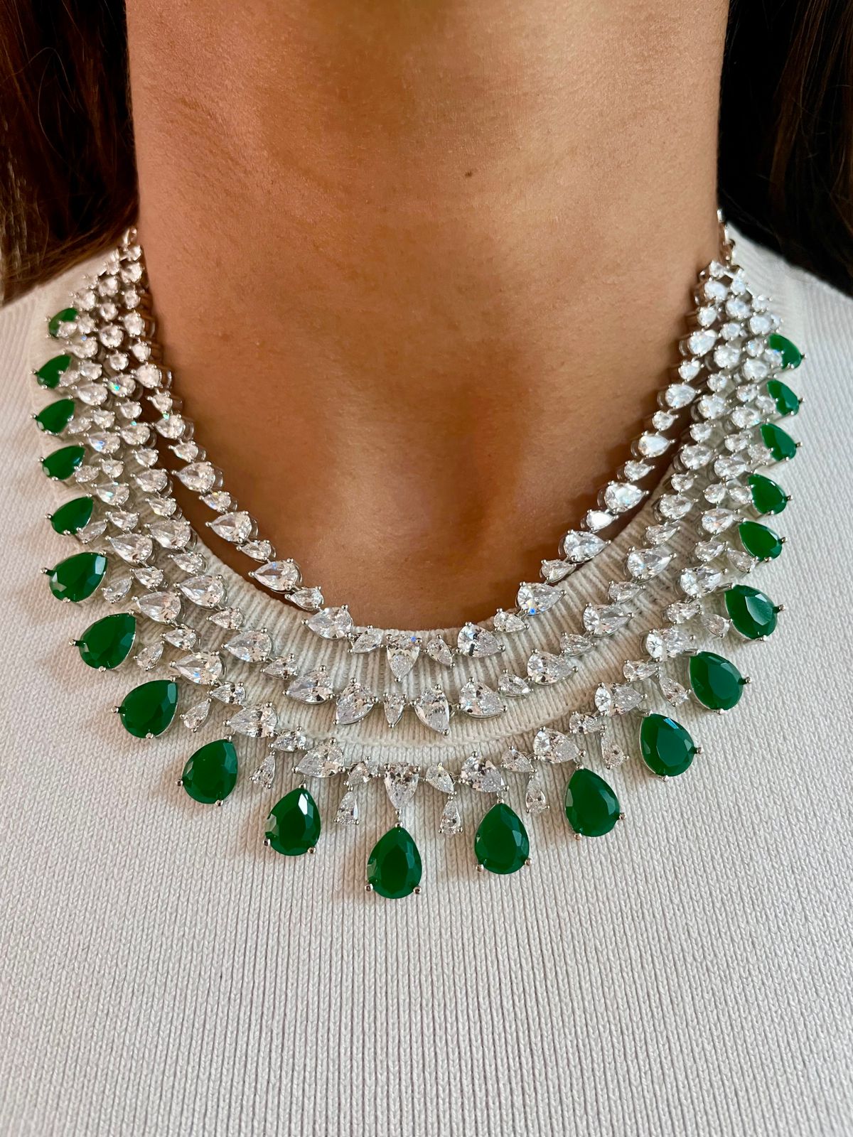 3 Layer Dimonte Emerald Tear Drop Necklace Set – PRERTO E-COMMERCE ...